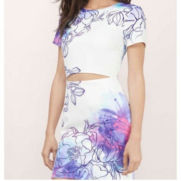 Tobi | Dresses | Tobi White Watercolor Floral Cut Out Midriff Mini ...